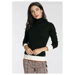 Rollkragenpullover AJC, Damen, Gr. 36/38 (S), schwarz-weiß (schwarz, sanftes weiß), Feinstrick, Obermaterial: 50% Baumwolle, 50% Polyacryl, unifarben mit Farbeinsätzen, Casual, sehr figurbetont hüftlang, hoch geschlossener Ausschnitt, Rippbündchen, Pullover, in enger Form mit Farbkontrasten