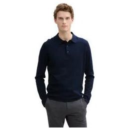 Polokragenpullover Tom Tailor, Herren, Gr. L, blau (sky captain blau), Strick, Obermaterial: 65% Baumwolle, 30% Lyocell, 5% Elasthan, unifarben, regular fit taillenbedeckt, Pullover, mit Seide