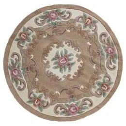 Wollteppich FLAIR RUGS "Aubusson", beige (natur), H:10mm Ø:120cm, Wolle, Teppiche