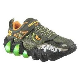 Sneaker Skechers "SKECH-O-SAURUS LIGHTS 2.0", Kinder, Gr. 30, grün (olivgrün), Lederimitat, Mesh, animal-print, kontrastfarbene Details, Schuhe, Blink,-Klettschuh, Dino-Schuh, Größenschablone zum Download