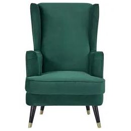Ohrensessel Home Affaire "ZILLER, TV-Sessel, frei im Raum stellbar, in Cord und Samtvelours", grün, B:70cm H:105cm T:91cm, Holzgestell, Schaum-Polsterung, Holzbeine und pflegeleichter Bezug, Sessel, Holzfüsse mit dekorativen Metallhülsen, Traumhafter Relaxsessel