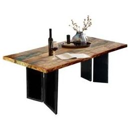 SIT-MÖBEL Esstisch INOSIGN, bunt (bunt, schwarz, schwarz, bunt), B:220cm H:77,6cm T:100cm, recyceltes Altholz, Metall, Tische, Platte bunt lackiert