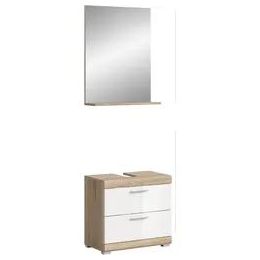 Badmöbel-Set Inosign "Siena, 2 teilig, bestehend aus: Waschbeckenunterschrank, Spiegel", weiß (eiche sonoma hell nb, weiß hochglanz mdf tz), B:60cm H:191cm T:34cm, Holzwerkstoff, MDF, Kastenmöbel-Sets, in verschiedenen Farben erhältlich, Badmöbel, Kombination, Badezimmer
