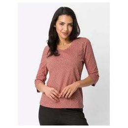 3/4-Arm-Shirt "Freizeitshirt", Damen, Gr. 44, rot (hummer, beige), 100% Baumwolle, gemustert, mehrfarbig, V-Ausschnitt, Shirts 3/4-Arm-Shirt