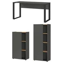 Büromöbel-Set Germania "Adrano", grau (graphit, schwarz), B:302cm H:145cm T:90cm, Arbeitsmöbel-Sets, Tür schließt nur 2/3 des Schranks