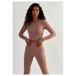 Langarmshirt BESHAPED "Femme Force", Damen, Gr. M, rosa, 90% Nylon, 10% Elasthan, gestreift, kurz, Rundhals, Shirts, mit langen Ärmeln und gerippter Textur