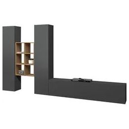 Wohnwand Inosign "Maruska", grau (anthrazit, anthrazit), B:350cm H:180cm T:30cm, Spanplatte, Kastenmöbel-Sets