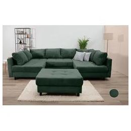 Wohnlandschaft Collection AB "Toni U-Form, B: 298 cm", grün (flaschengrün), B:298cm H:44cm T:184cm, 100%Polyester, Sofas, mit Hocker & 3 Zierkissen, Federkern, Topseller
