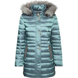 CR&Eacute;ATION L Damen Steppjacke mit Pelz-Imitat jade Gr&ouml;&szlig;e 44