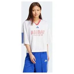 T-Shirt Adidas SPORTSWEAR "W TIRO GC BF T", Damen, Gr. XL, weiß (weiß, pure ruby, semi lucid blau), Obermaterial: 100% Polyester, V-Ausschnitt, Shirts