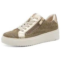 Plateausneaker Marco Tozzi, Damen, Gr. 41, gold (goldfarben), Synthetik, Textil, Schuhe, Freizeitschuh, Halbschuh, Schnürschuh mit funkelnden Strasssteinen