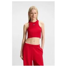 HUGO BOSS Tanktop HUGO BLUE "Baby Tank", Damen, Gr. M (38), rot (dunkelrot 601), Feinripp, Obermaterial: 96% Baumwolle, 4% Elasthan, unifarben, bauchfrei, Rundhals, Tops, Cropped-Form