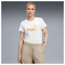 T-Shirt Puma "ESS METALLIC NO. 1 LOGO TEE", Damen, Gr. S, Puma weiß, metallic gold, Jersey, Obermaterial: 100% Baumwolle, bedruckt, regular fit normal, Rundhals, Shirts
