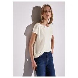 T-Shirt Street One, Damen, Gr. 46, weiß (sanftes weiß), Jersey, Obermaterial: 80% Polyester, 20% Viskose, unifarben, hüftbedeckend, U-Boot-Ausschnitt, Shirts, mit Spitzendetail