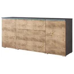 Sideboard Inosign "VERA, grifflos", grau (matera anthrazit, kastanien breslau), B:150cm H:67,9cm T:39,5cm, Sideboards, verstellbare Einlegeböden, Wahlweise mit oder ohne Beleuchtung