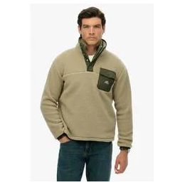 Sweatshirt Superdry "FUJI FLEECE HENLEY", Herren, Gr. 3XL, winter twig beige, angeraute Sweatware, Obermaterial: 100% Polyester, unifarben, Modisch, relaxed fit, hoch geschlossener Ausschnitt, Rippbündchen, Sweatshirts