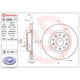 Brembo Bremsscheibe 09.D992.11 vorne rechts links innenbel&uuml;ftet 330mm f&uuml;r JEEP 68273502AA 68273502AB