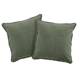 Dekokissen "Marusha", dunkelgrün, B:50cm L:50cm, Polyester, LeGer Home by Lena Gercke, Dekokissen_Sitzkissen_Kissenhüllen, Leinenoptik, 50x50 Dekokissen, Fransen, modern, ohne Füllung, 1Stk.