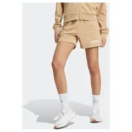 Shorts Adidas SPORTSWEAR "W LIN FT SHO", Damen, Gr. L, N-Gr, warm sandstone, weiß, Obermaterial: 55% Baumwolle, 36% Polyester, 9% Viskose, Hosen, Mitelhoher Bund mit Kordelzug, aus weichem French Terry