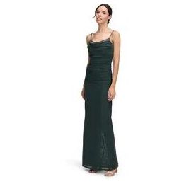 Abendkleid Vera Mont "Damen Abendkleid mit Spitzeneinsatz", Damen, Gr. 42, Normalgrößen, grau (dusty slate), Mesh, Obermaterial: 92% Polyamid, 8% Elasthan. Futter: 8% Elasthan., eng lang, Wasserfallausschnitt, Kleider