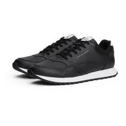 Sneaker Tommy Hilfiger "NEW RUNNER EVA LTH ESS", Herren, Gr. 45, schwarz-weiß (schwarz, weiß), Leder, Lederimitat, Schuhe, Freizeitschuh, Halbschuh, Schnürer mit sportiver Lochung
