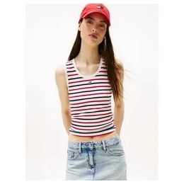 Tanktop Tommy Jeans "TJW ESSENTIAL RIB TANK EXT", Damen, Gr. S (36), weiß (weiß, rot, navy stripe), Single Jersey, Obermaterial: 95% Baumwolle, 5% Elasthan, gestreift, figurbetont kurz, Rundhals, Tops, mit gerippter Struktur