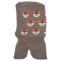 Schlupfmütze MaxiMo, Baby, Gr. 53, braun (braunmeliert), Strick, Baumwolle, gemustert, mehrfarbig, Mützen, Baumwolle, gefüttert, wärmend, doppelt gestrickt, ausgenähtes Halsteil