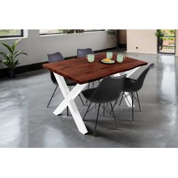 Esstisch Baumkante Holz-Optik Nussbaum 140 x 80 X-Gestell weiß JOSY
