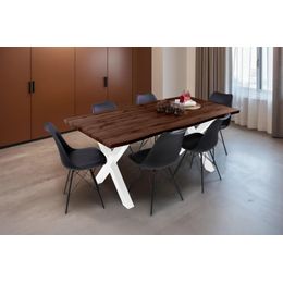 Esstisch Baumkante Holz-Optik Nussbaum 180 x 90 X-Gestell weiß JOSY