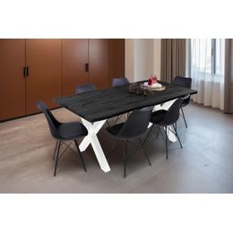 Esstisch Baumkante Holz-Optik Grau 180 x 90 X-Gestell weiß JOSY