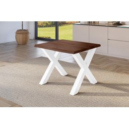 Esstisch Baumkante Holz-Optik Nussbaum 80 x 80 X-Gestell weiß JULIUS
