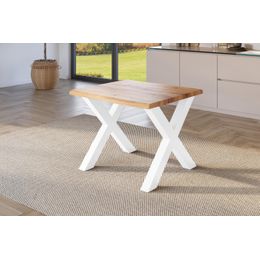 Esstisch Baumkante Holz-Optik Wildeiche 80 x 80 X-Gestell weiß JULIUS