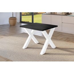 Esstisch Baumkante Holz-Optik Grau 80 x 80 X-Gestell weiß JULIUS