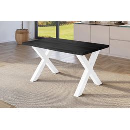 Esstisch Baumkante Holz-Optik Grau 180 x 90 X-Gestell weiß JULIUS