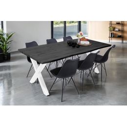 Esstisch Baumkante Holz-Optik Grau 200 x 100 X-Gestell weiß JOSY