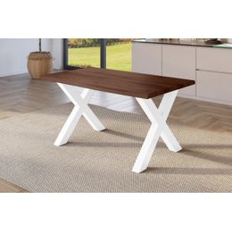 Esstisch Baumkante Holz-Optik Nussbaum 160 x 85 X-Gestell weiß JULIUS