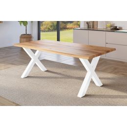 Esstisch Baumkante Holz-Optik Wildeiche 180 x 90 X-Gestell weiß JULIUS