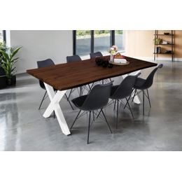 Esstisch Baumkante Holz-Optik Nussbaum 200 x 100 X-Gestell weiß JOSY