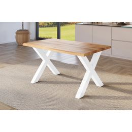 Esstisch Baumkante Holz-Optik Wildeiche 140 x 80 X-Gestell weiß JULIUS