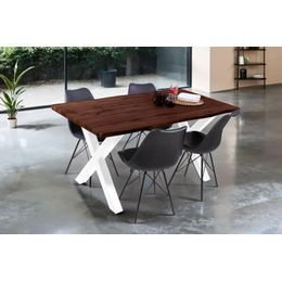 Esstisch Baumkante Holz-Optik Nussbaum 160 x 85 X-Gestell weiß JOSY