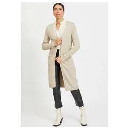Longstrickjacke Vila "VIRIL LONG L/S KNIT CARDIGAN - NOOS", Damen, Gr. S, beige (natur), Feinstrick, Obermaterial: 50% Viskose, 27% Nylon, 23% Polyester, meliert, lässig geschnitten knielang, V-Ausschnitt, Bündchen, Strickjacken, in knielanger Form