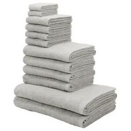 Handtuch Set my home "Sanremo, Duschtücher, Handtücher, Gästetücher, Seiftücher", grau, 12, Frottier, Obermaterial: 100% Baumwolle, Handtuch-Sets, Handtücher mit Bordüre, einfarbiges Handtuch-Set aus 100% Baumwolle