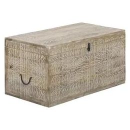 Truhentisch Home Affaire "Lavin", beige (naturfarben), B:90cm H:45cm T:47cm, Truhen, Mangoholz, mit dekorativen Schnitzereien, Handgefertigt, Breite 90 cm