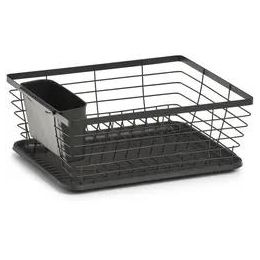 Geschirrständer zeller PRESENT, schwarz, H:14,5cm T:30,5cm, Metall, Geschirrständer, Metall, mit Besteck-Box u. Auffangmatte