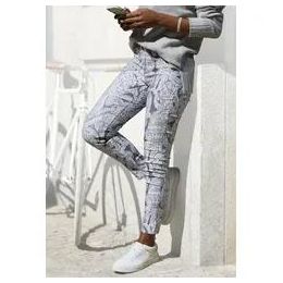 7/8-Jeggings Lascana, Damen, Gr. 34, N-Gr, schwarz-weiß (sanftes weiß, anthrazit bedruckt), Denim/Jeans, Obermaterial: 67% Baumwolle, 29% Polyester, 4% Elasthan, bedruckt, figurbetont knöchelfrei, Hosen 5-Pocket-Hose, mit Alloverprint, schmale Passform, Super-Stretch-Qualität