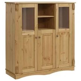 Highboard Home Affaire "Teresa", beige (geölt), B:119cm H:120cm T:40cm, Sideboards, Vitrine, Türen mit Glaseinsätzen, aus massiver Kiefer, FSC, Topseller
