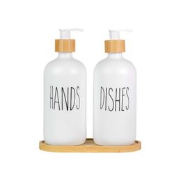Intirilife 3-teiliges Seifenspender Set aus Glas und Bambus in Weiß | Gr.: onesize