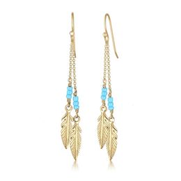 Elli Ohrringe 925 Sterling Silber Boho, Feder, Kugel in Gold | Gr.: onesize