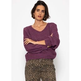 SASSYCLASSY Pullover mit V-Ausschnitt in Lila | Gr.: L