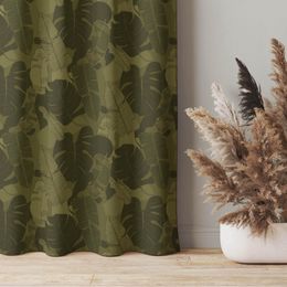 Vorhang Tropischer Blätter Mix - Olive Grün - blickdichte Gardine Botanik Tropical Muster Wohnzimmer Schlafzimmer Küche Bad Badezimmer Grün